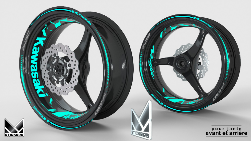 Decals Velgen Kawasaki Ninja 650 - Cyan - Retro Reflecterend